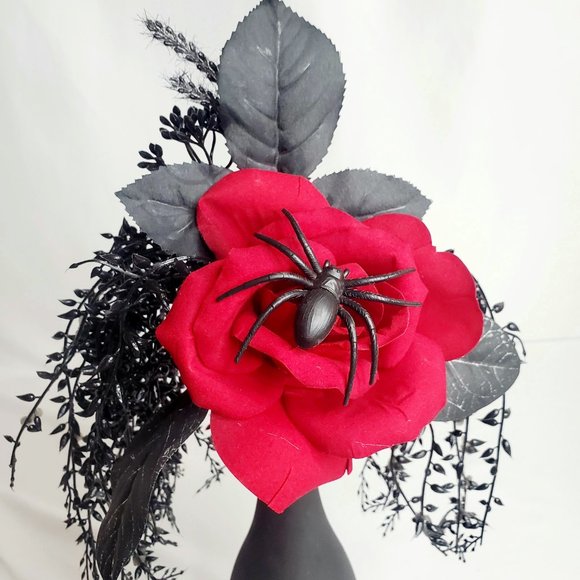 Hand Crafted | Holiday | Halloween Centerpiece Red Rose With Creepy ...